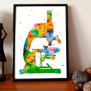 Microscope Watercolor Art Print Microbiology Gifts Laboratory Wall Art ...