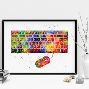 Computer Keyboard Art Print, PC Gamer Gift, Computer Mouse Poster ...