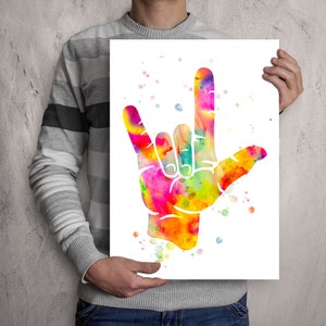 ASL I Love You, American Sign Language Watercolor Print, Love Hand Sign ...