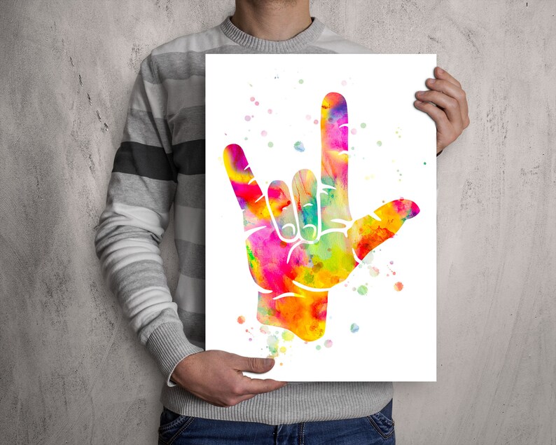 ASL I Love You Print: Watercolor Hand Sign Art - Etsy