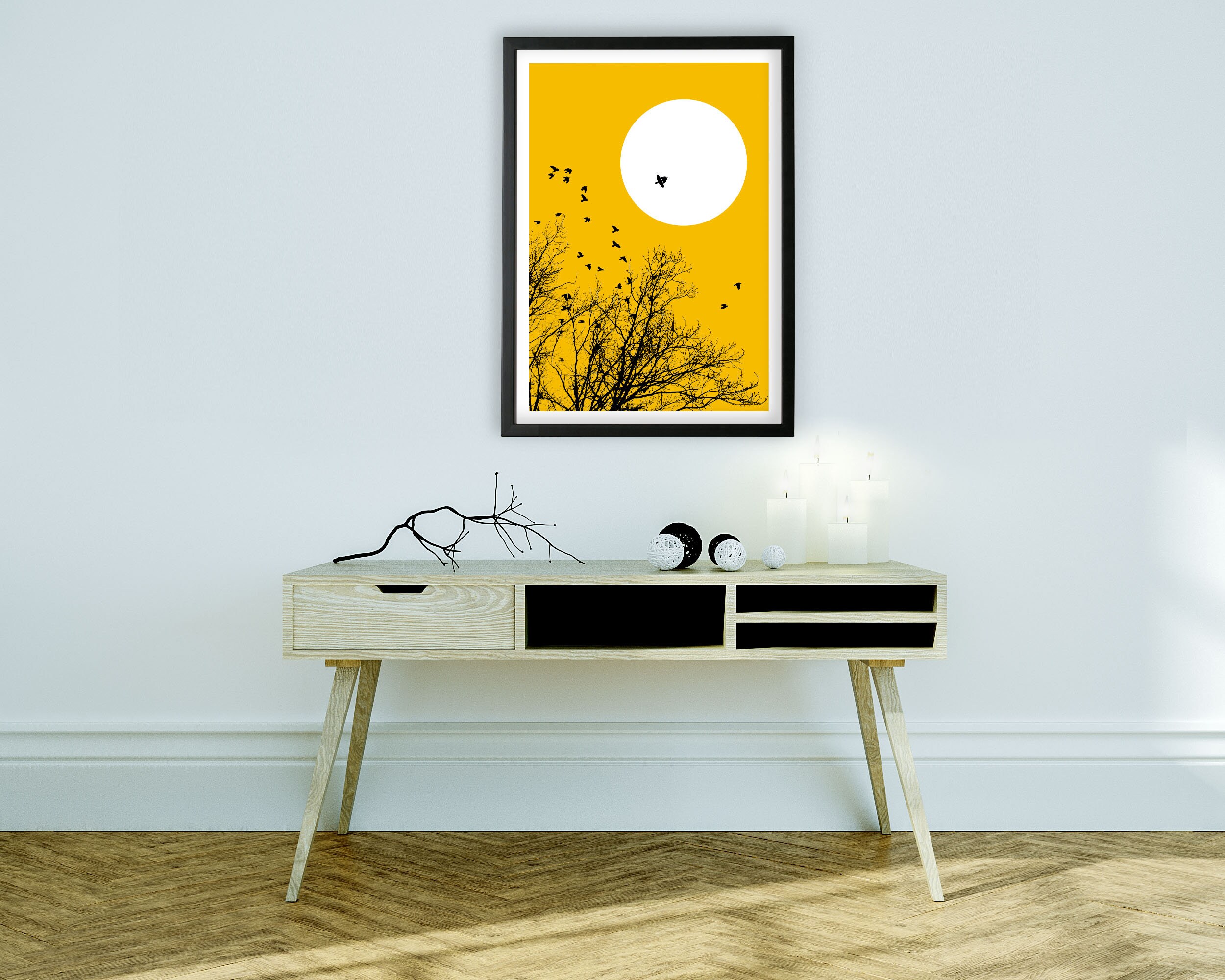 Scandinavian Nature Art Yellow Print Tree Print Mid Century | Etsy