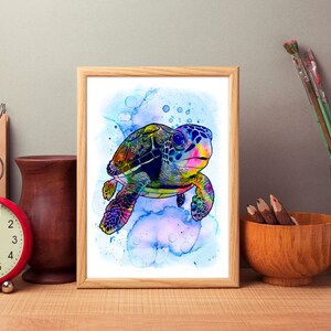 Baby Sea Turtle Art Print, Ocean Animals Watercolor, Kids Room Poster ...