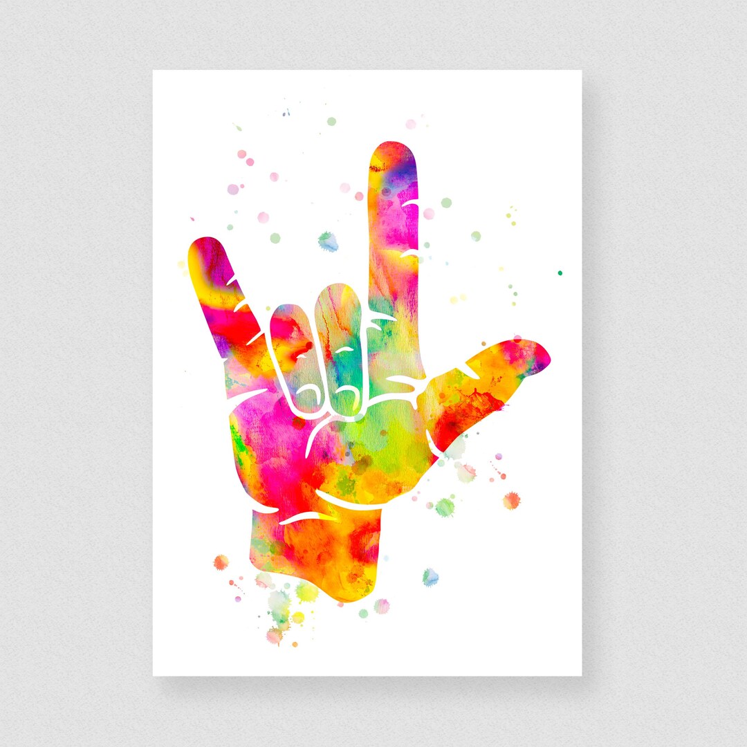 ASL I Love You Print: Watercolor Hand Sign Art - Etsy
