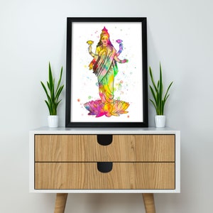Lakshmi Print, Lakshmi Goddess Painting, Lakshmi Poster, Hindu Goddess ...