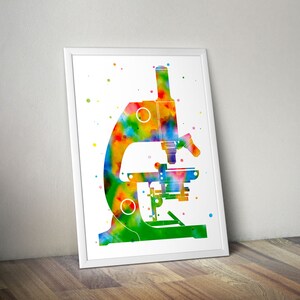 Microscope Watercolor Art Print Microbiology Gifts Laboratory Wall Art ...