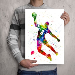 Personalized Handball Poster Player Watercolor Print Poster Gift for ...