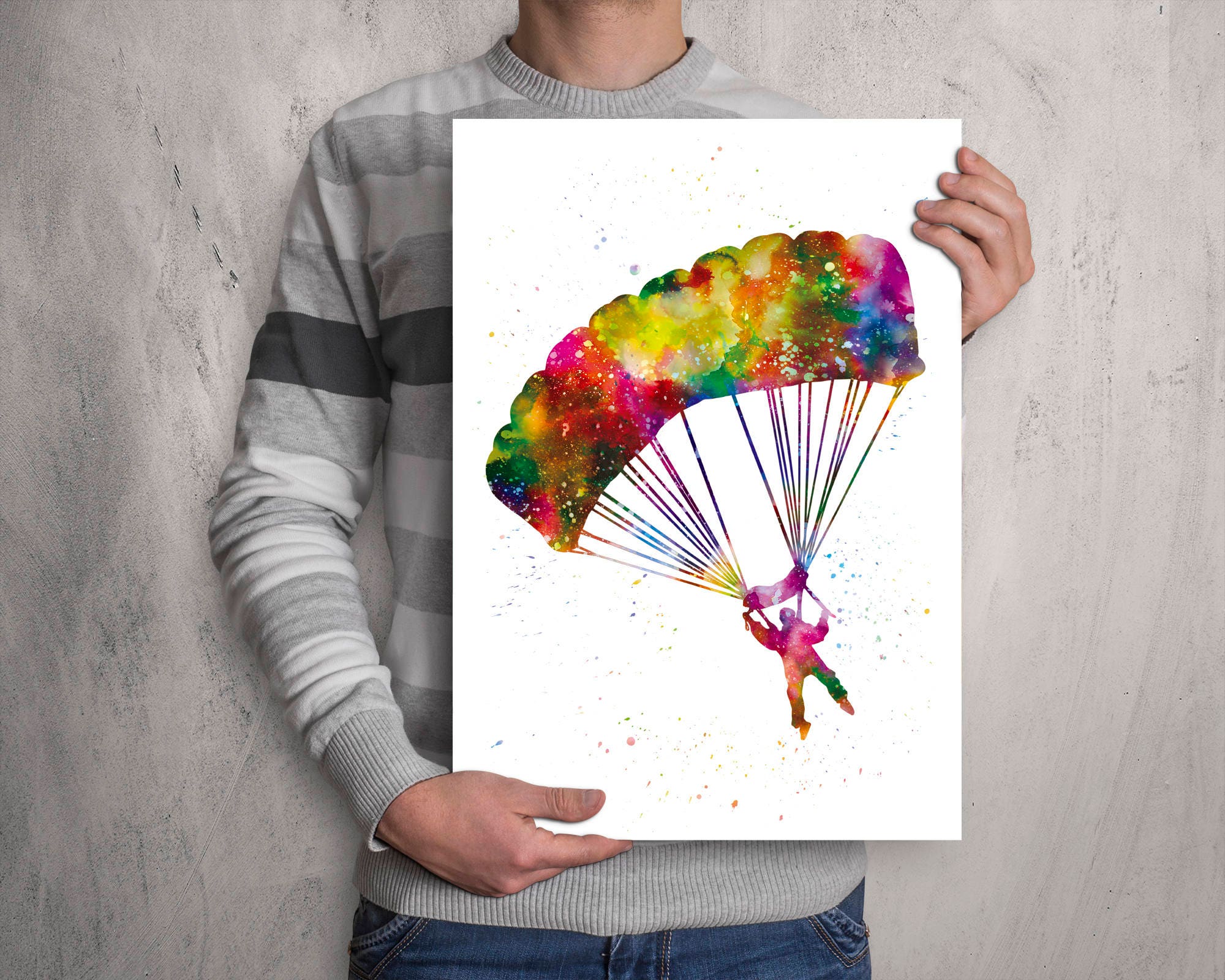 Skydiver Colorful Watercolor Print Skydiving Painting Parachuter Art ...
