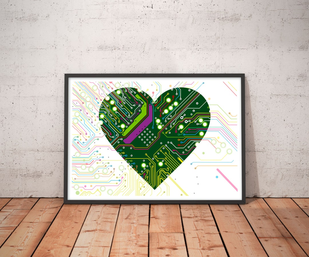 Circuit Board Heart Print, Motherboard Art, Computer Decor, Modern Wall ...