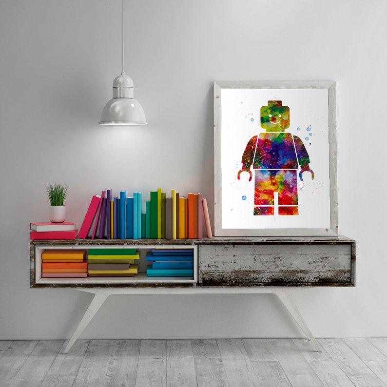 Lego Man Minifigure Art - Watercolor Print, Boys Nursery Decor, Wall ...