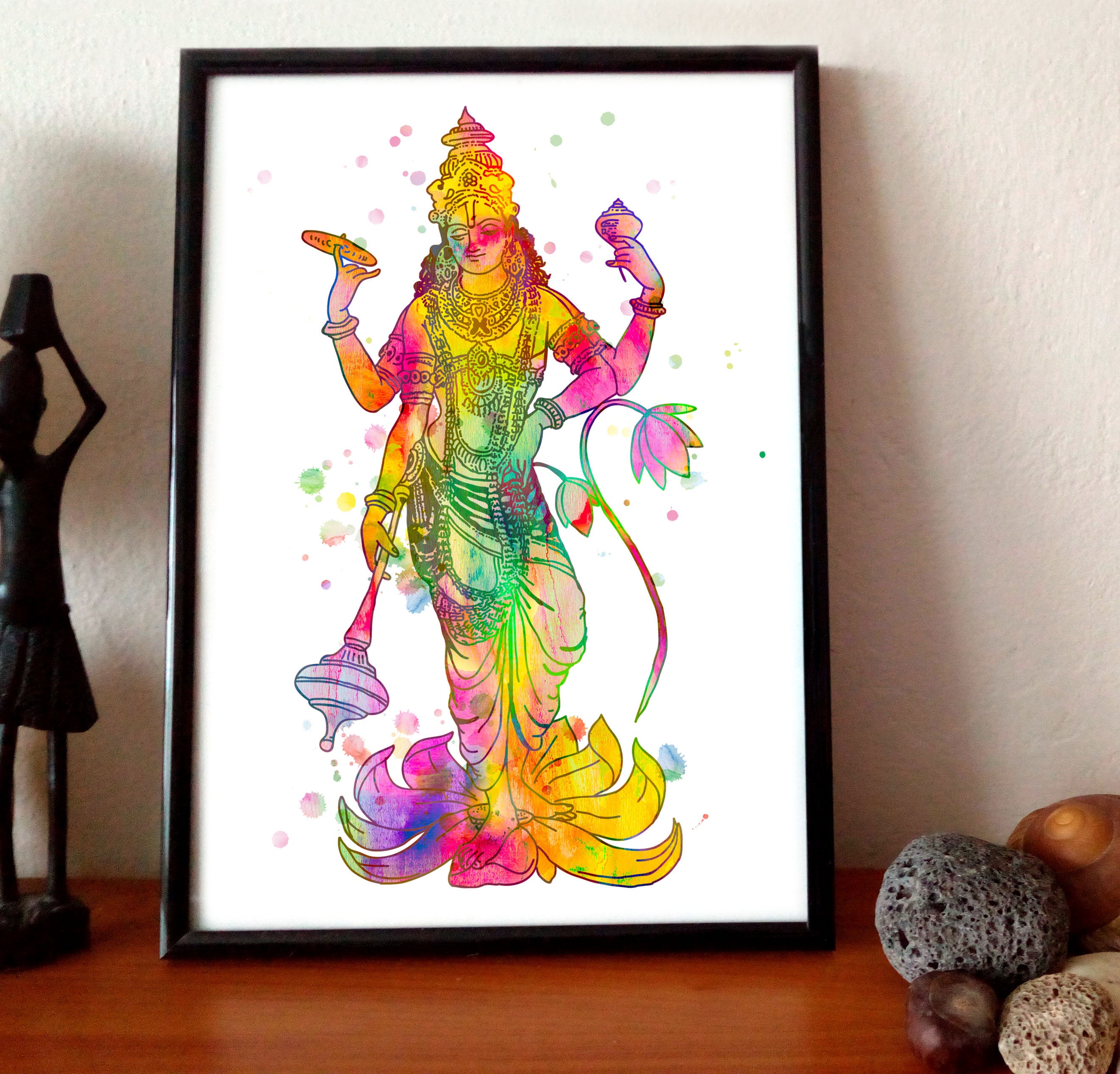 Lord vishnu painting Vishnu print Hindu god Hindu art | Etsy