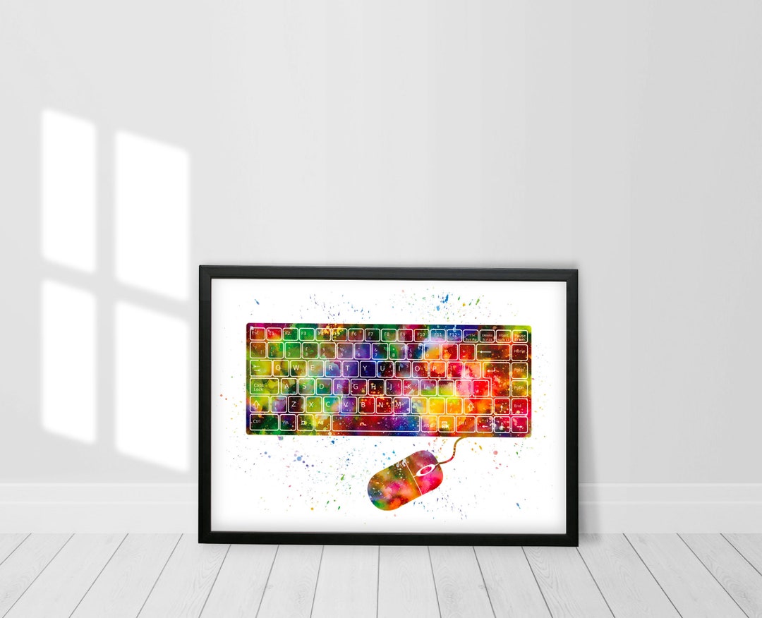 Computer Keyboard Art Print, PC Gamer Gift, Computer Mouse Poster ...