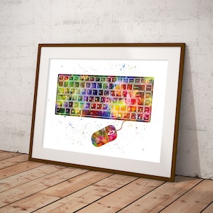 Computer Keyboard Art Print, PC Gamer Gift, Computer Mouse Poster ...