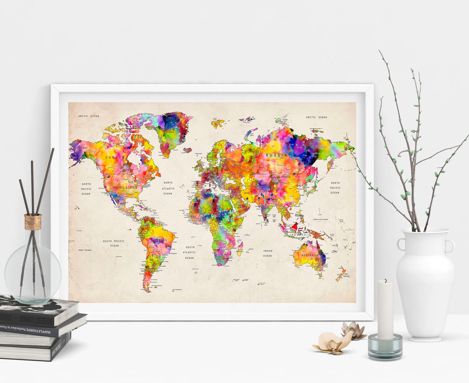 World Map Watercolor Wall Art Map of the World Map Art - Etsy