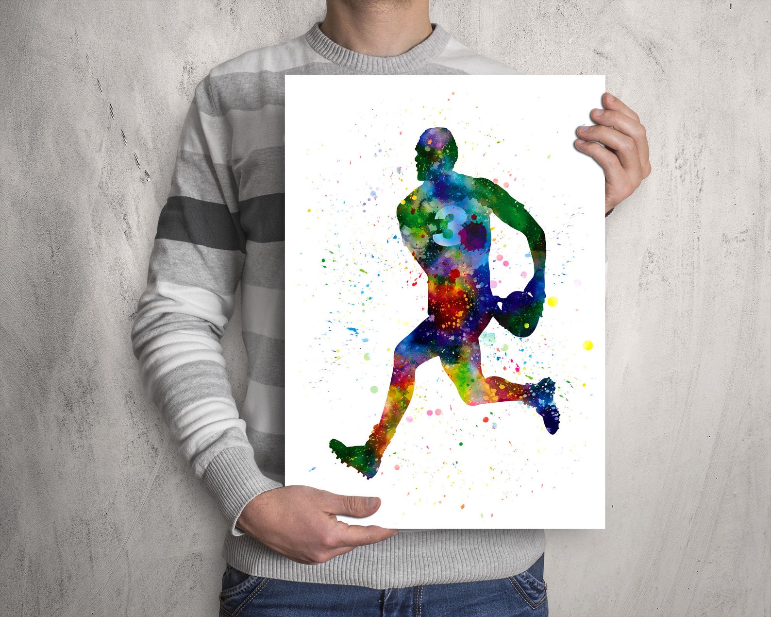 Rugby Player Print Watercolor Painting Sport Decor American - Etsy