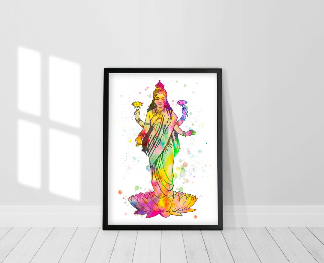 Lakshmi Print, Lakshmi Goddess Painting, Lakshmi Poster, Hindu Goddess ...