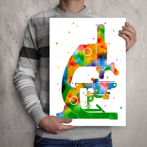 Microscope Watercolor Art Print Microbiology Gifts Laboratory Wall Art ...