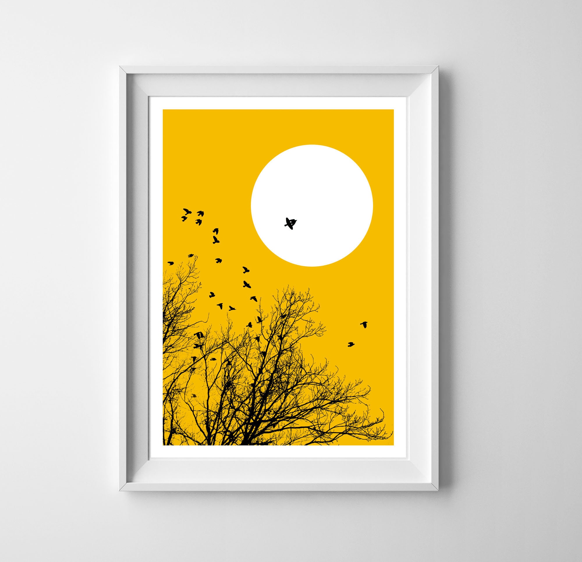 Scandinavian Nature Art Yellow Print Tree Print Mid Century | Etsy