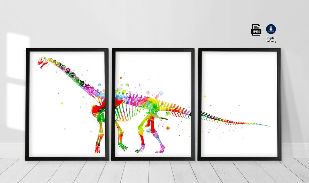 Dinosaur Printable Wall Art, Brontosaurus Dinosaur Skeleton Print ...