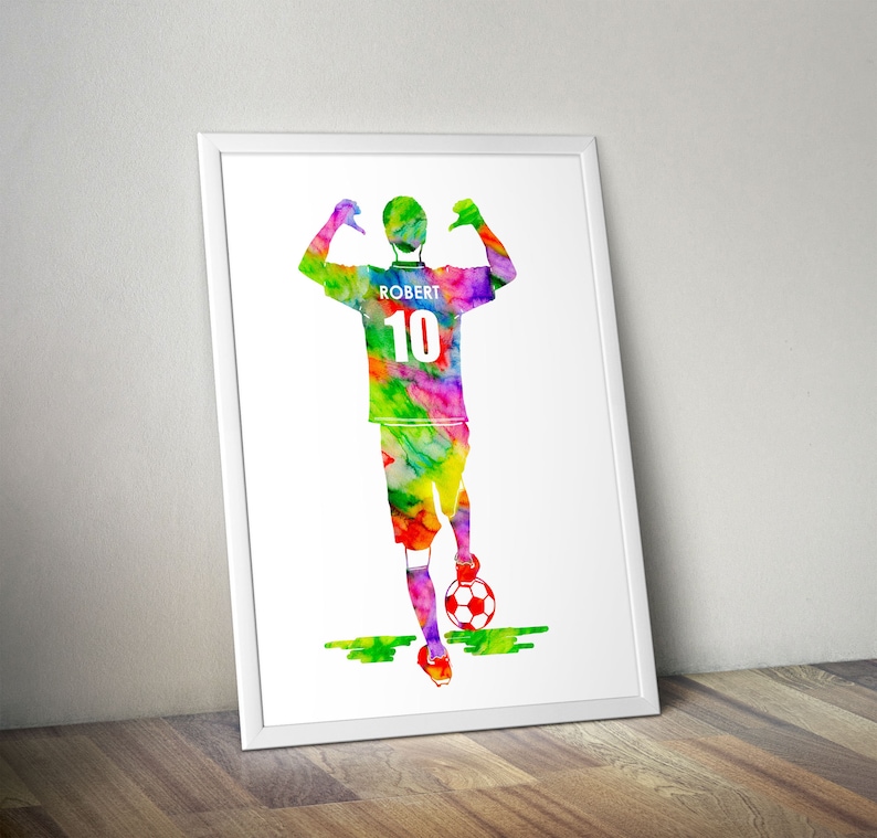 Soccer Player Personelized Watercolor Print, Customized Football Poster ...