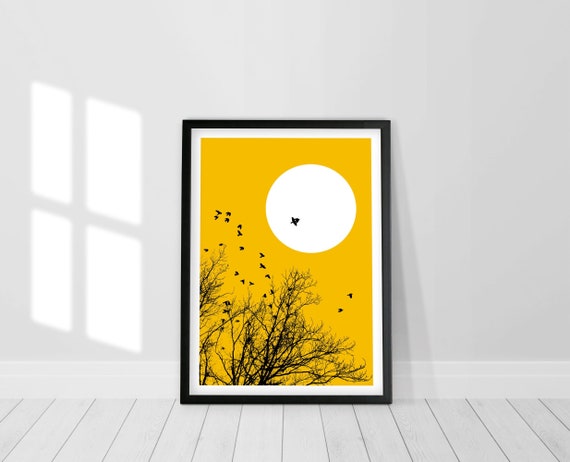 Scandinavian Nature Art Yellow Print Tree Print Mid Century | Etsy
