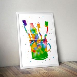 Toothbrush Art Watercolor Print Toothpaste Poster Dental Hygiene Gifts ...