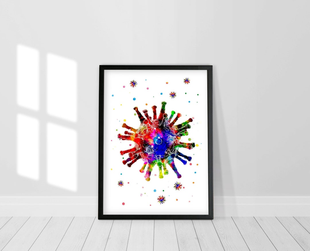 Virus Art Print, Bacteria Art Poster, Doctors Office Decor, Microbe Art ...