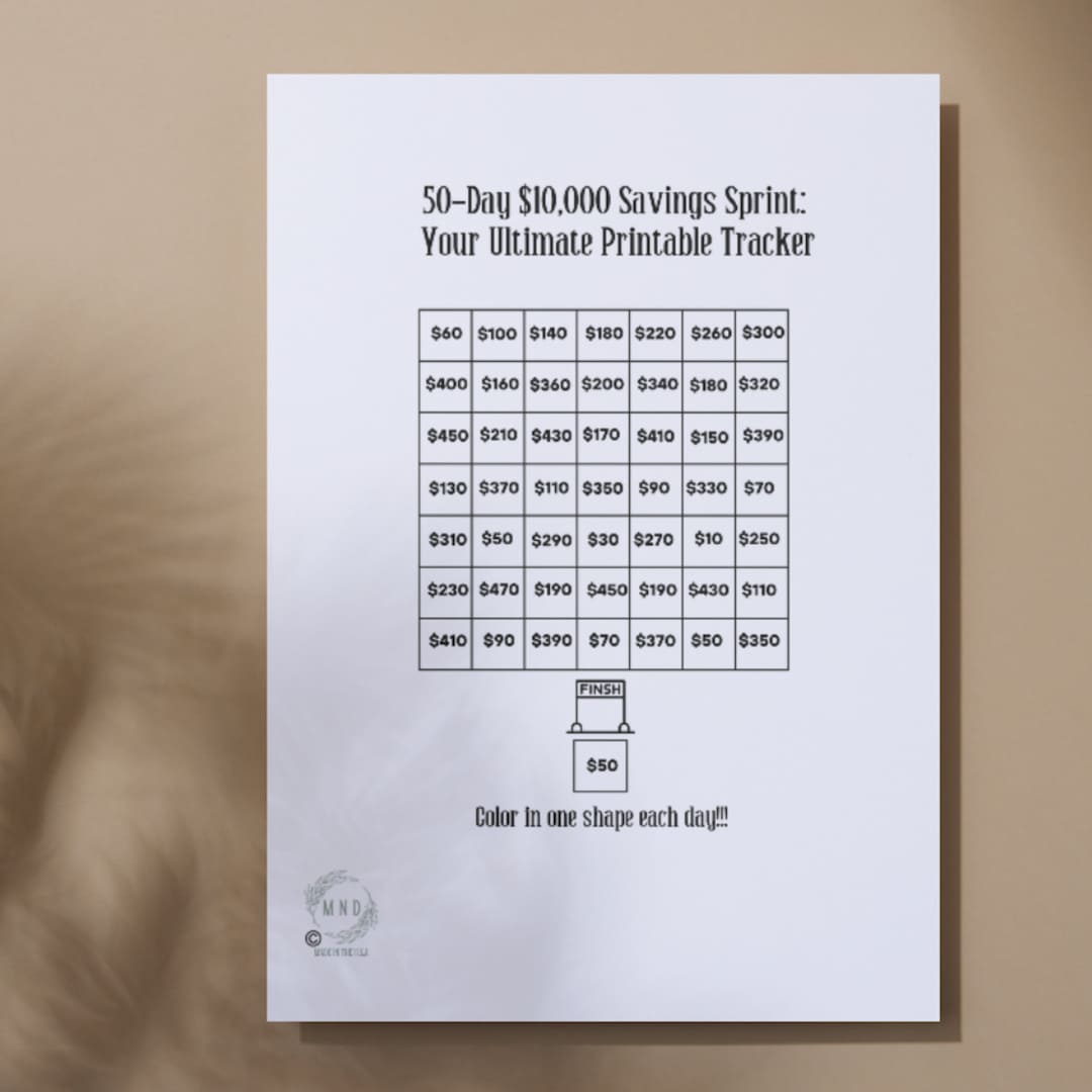 Ultimate Savings Tracker - Hit 10,000 Goal in 50 Days With Printable ...