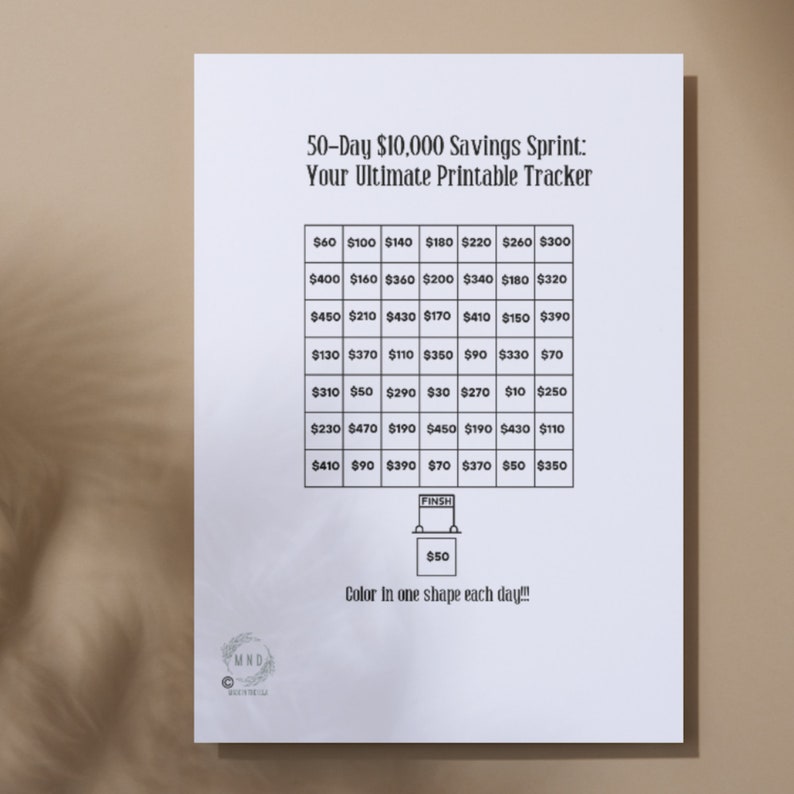 Ultimate Savings Tracker - Hit 10,000 Goal in 50 Days With Printable ...