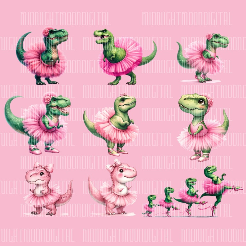 17 Pink Tutu T-rex Clip Arts - Dinosaur Ballet Illustrations for Kids ...