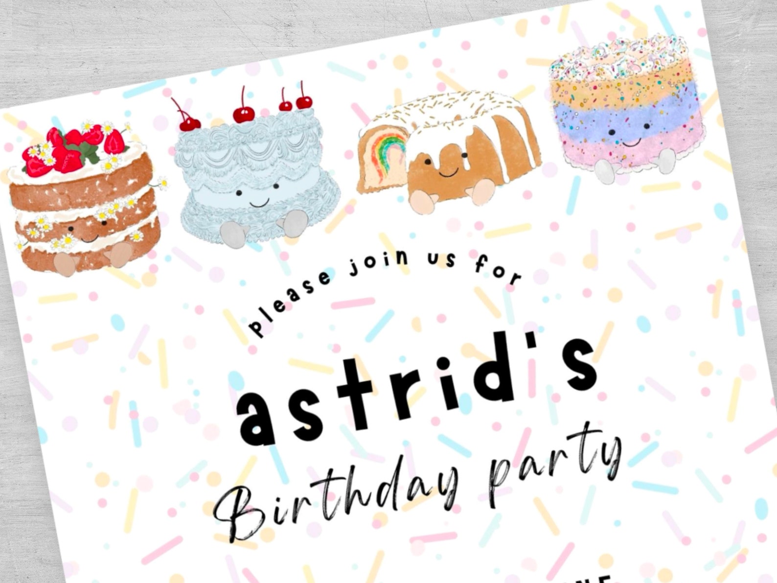 Jellycat Inspired Cake Illustration Invitation Template Birthday Invite ...