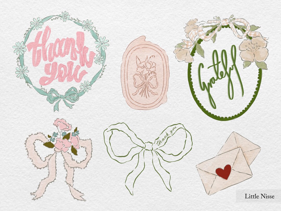 Thankful - Thank You - Grateful Bow Watercolour Clipart Elements ...