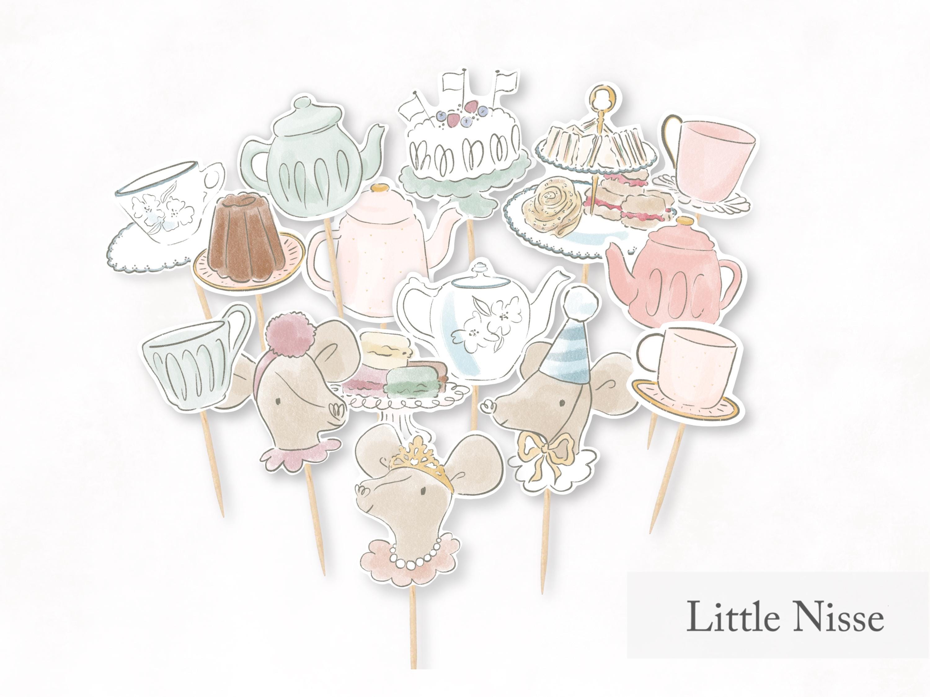 Mice Tea Party Cupcake Toppers, Cute Girls Birthday Decor Instant ...
