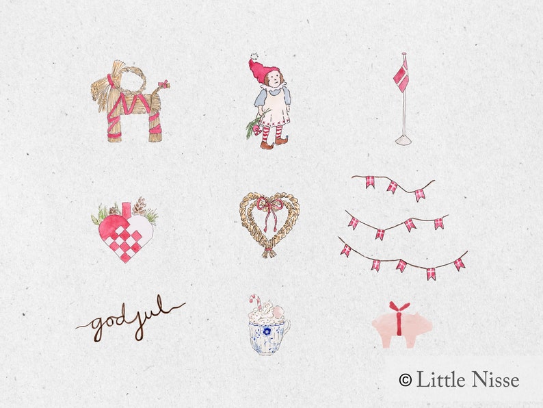 Danish Scandi God Jul Christmas Watercolour Clipart Elements Instant ...