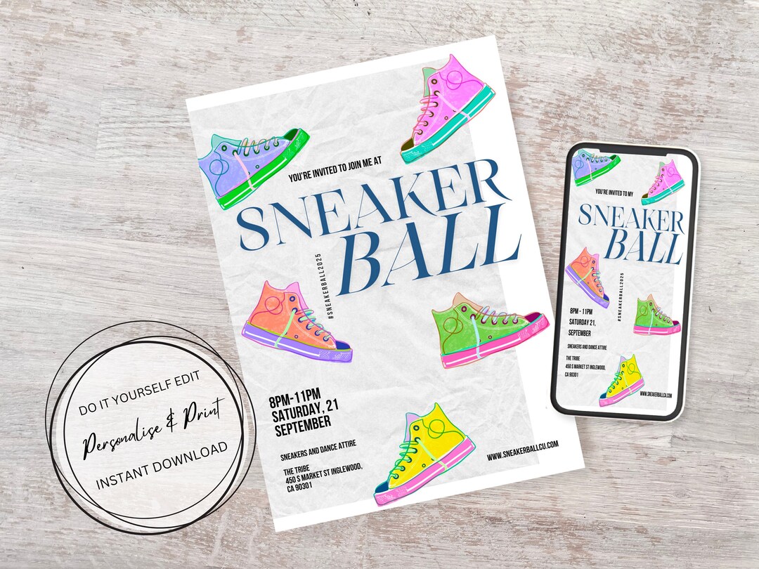 Sneaker Ball Party Invitation Template Fun Birthday Invite Flyer ...