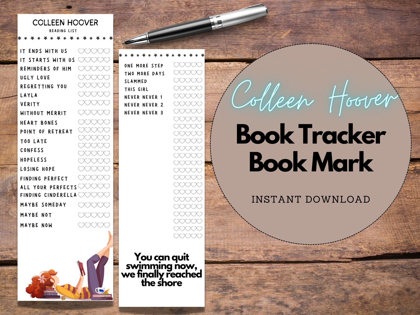 Colleen Hoover Reading List Tracker Printable Bookmark COHO Reading ...