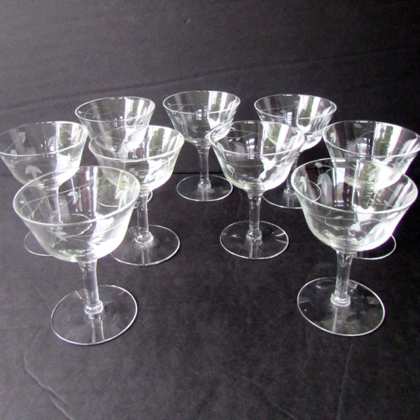 Vintage Floral Etched Coupe Glasses Etsy