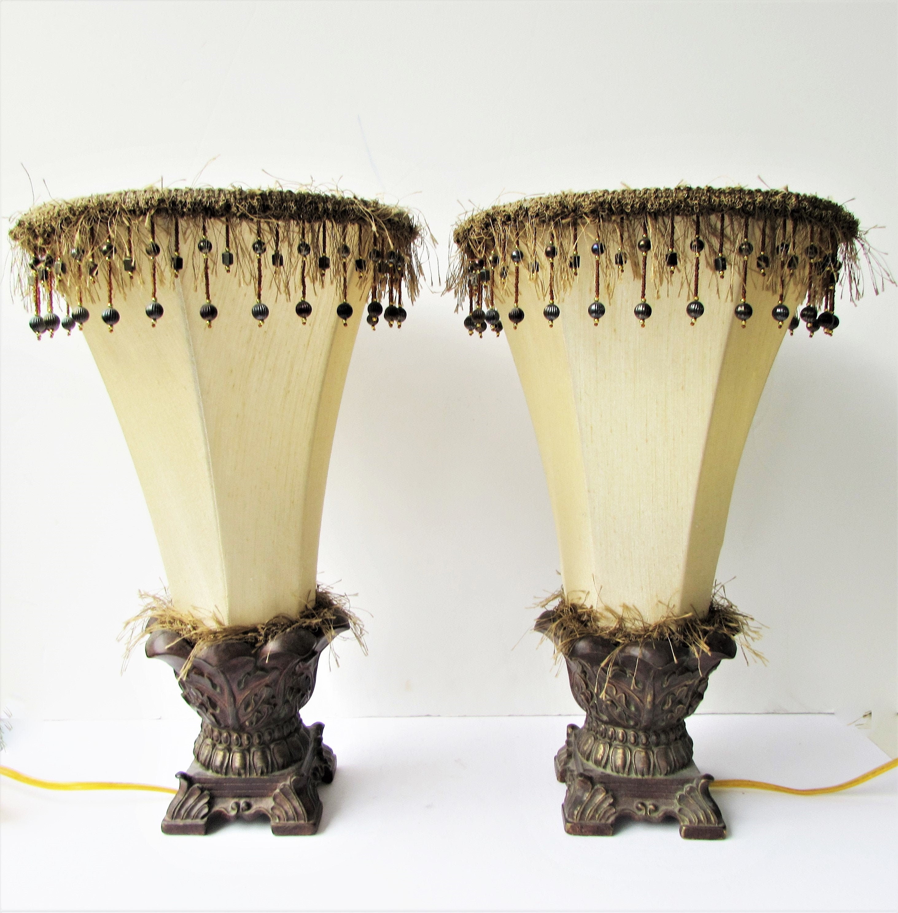 Pair Cloth Torchiere Table Lamps Vintage 90's Victorian | Etsy