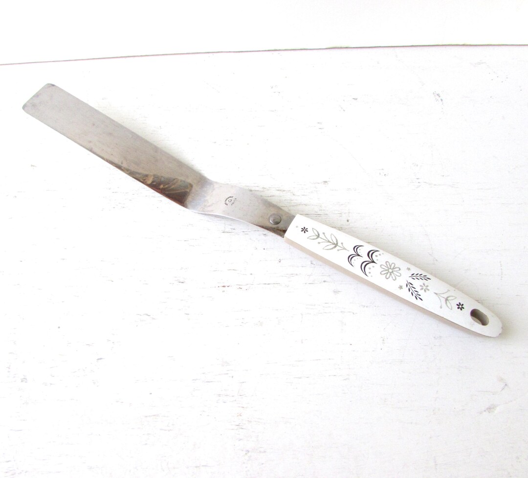 Vintage Flint Stainless Steel Cake Server: Mid Century Modern Floral ...