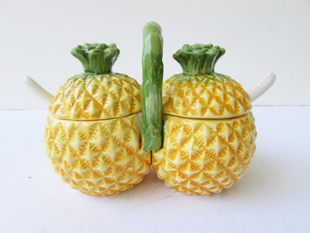 Vintage Ceramic Pineapple Condiment Server - Relish Server - Yellow ...