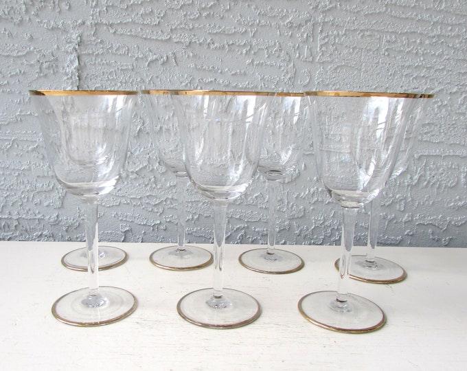 Set of 7 Gold Rimmed Wine Goblets - 7 Red Wine Glasses - Hollywood ...