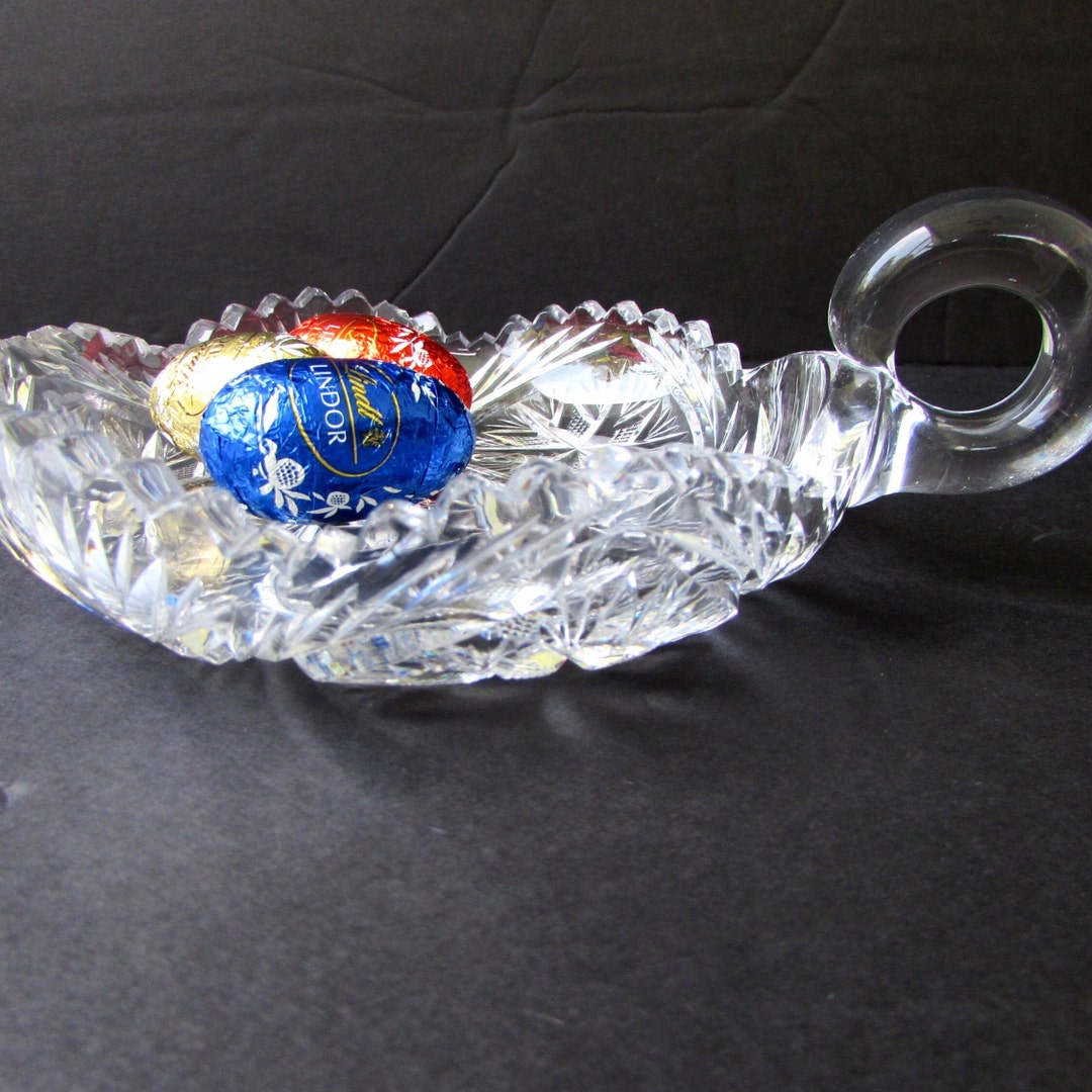 Antique Cut Crystal Bon Bon Dish With Handle: Snowflakes & Palms - Etsy