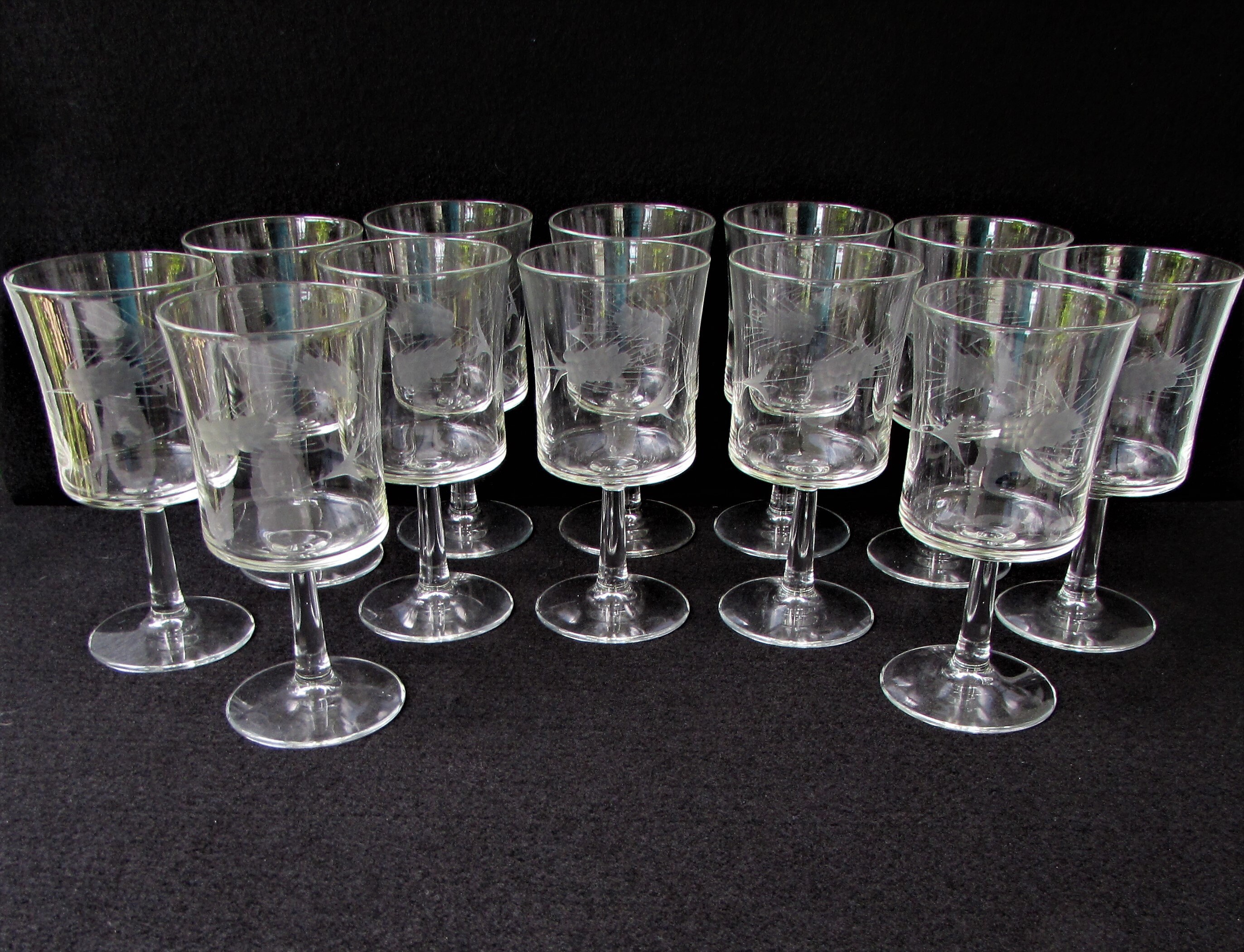 Mid Century Barware Wine Glasses Etched Glass Water Goblets | Etsy