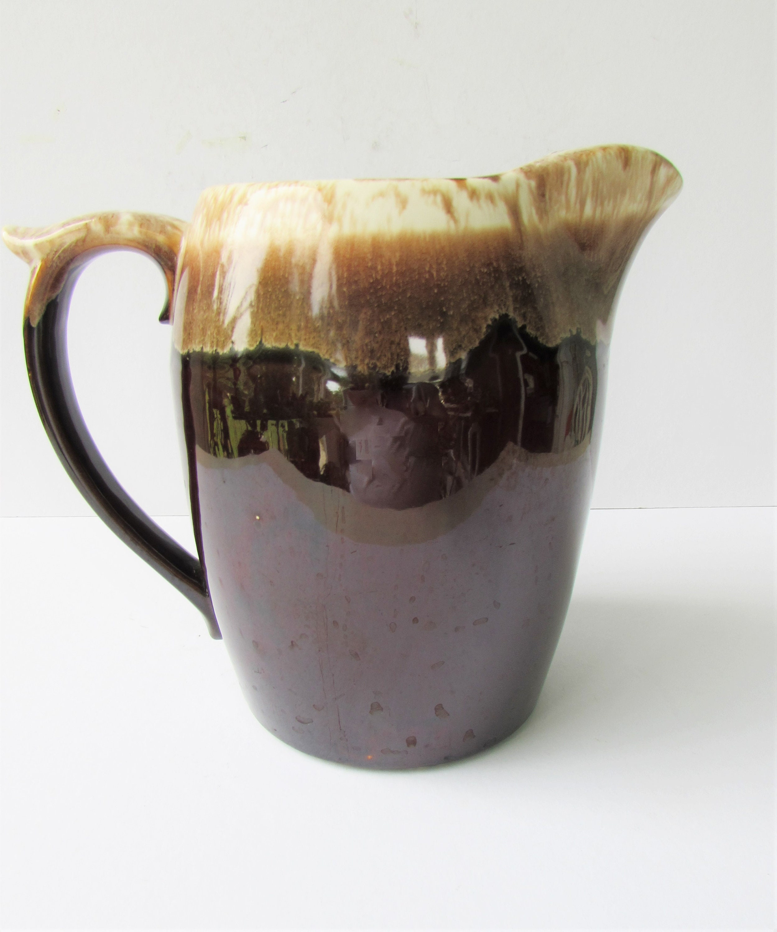 Vintage McCoy Pottery Pitcher Brown and White Drip Glaze | Etsy