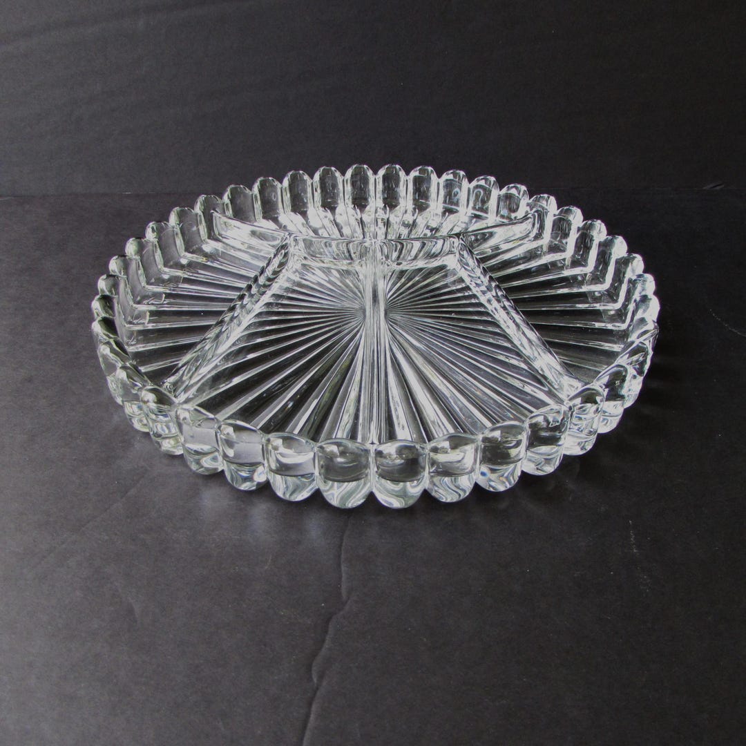 Vintage Clear Glass Divided Dish - Heavy Fluted Crystal Divided Dish ...