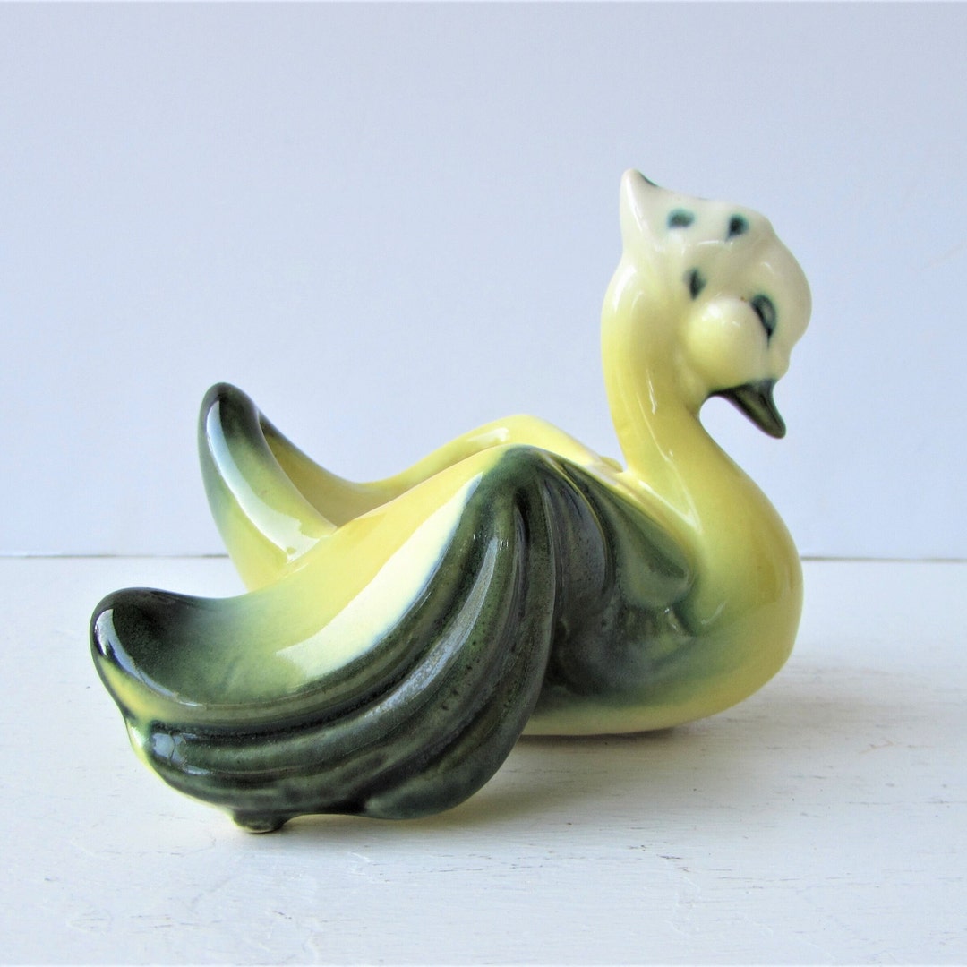 Vintage Hull Swan Planter - Mid Century Ceramic Yellow and Green Swan ...