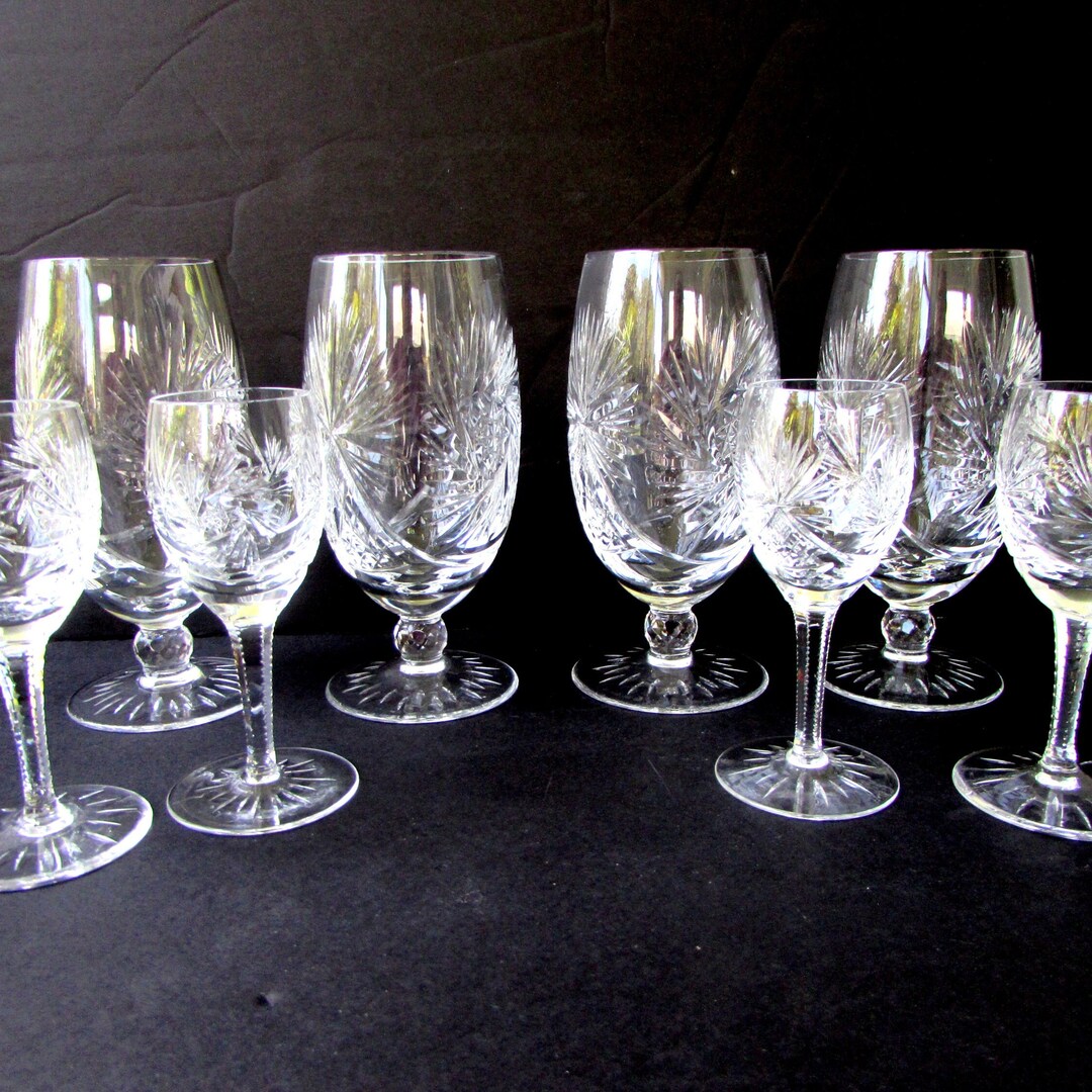 8 Vintage Cut Crystal Goblets and Port Glasses - Cut Glass Stemware -4 ...