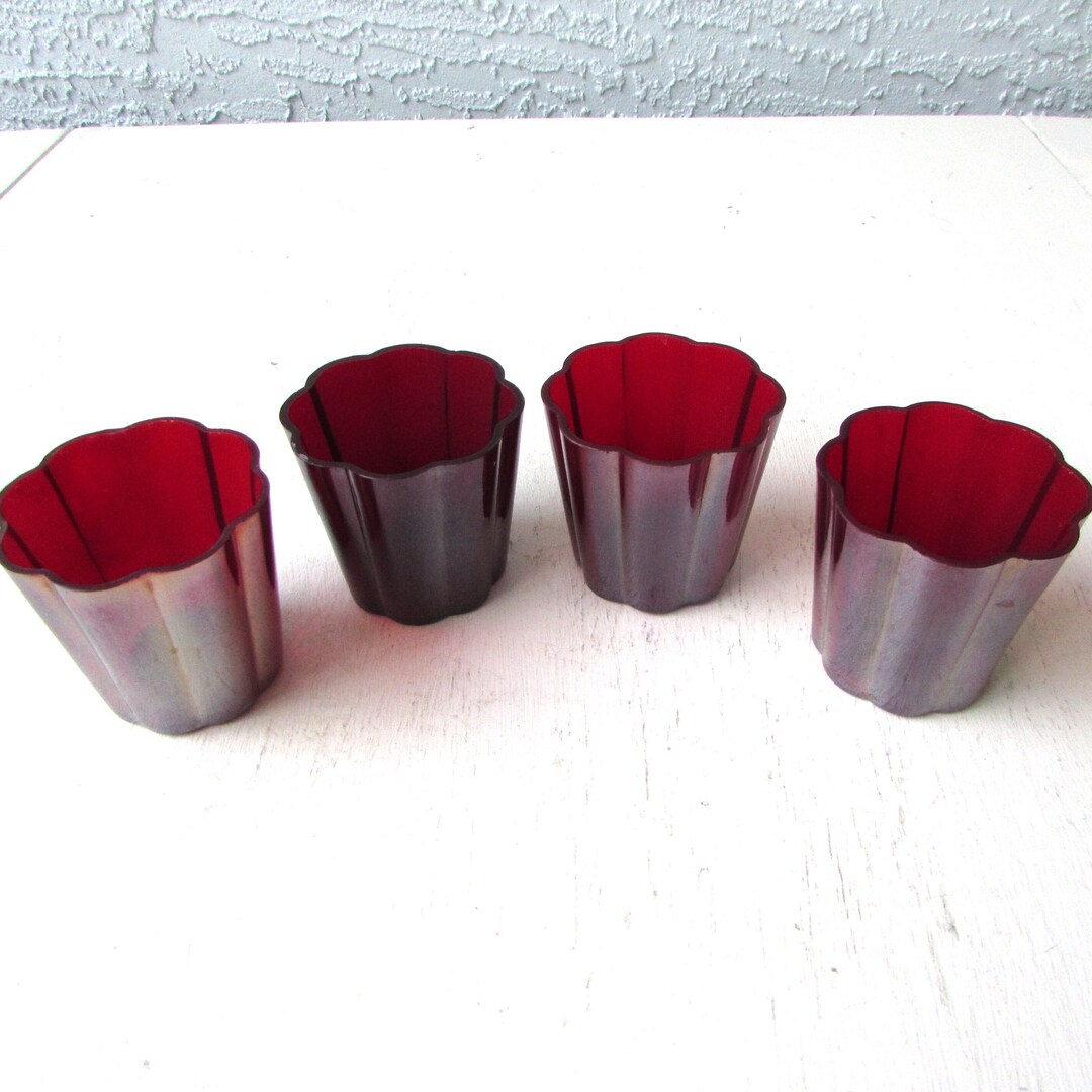 Vintage Red Fluted Glass Votive Candle Holders - Iridescent Set of 4 - Etsy