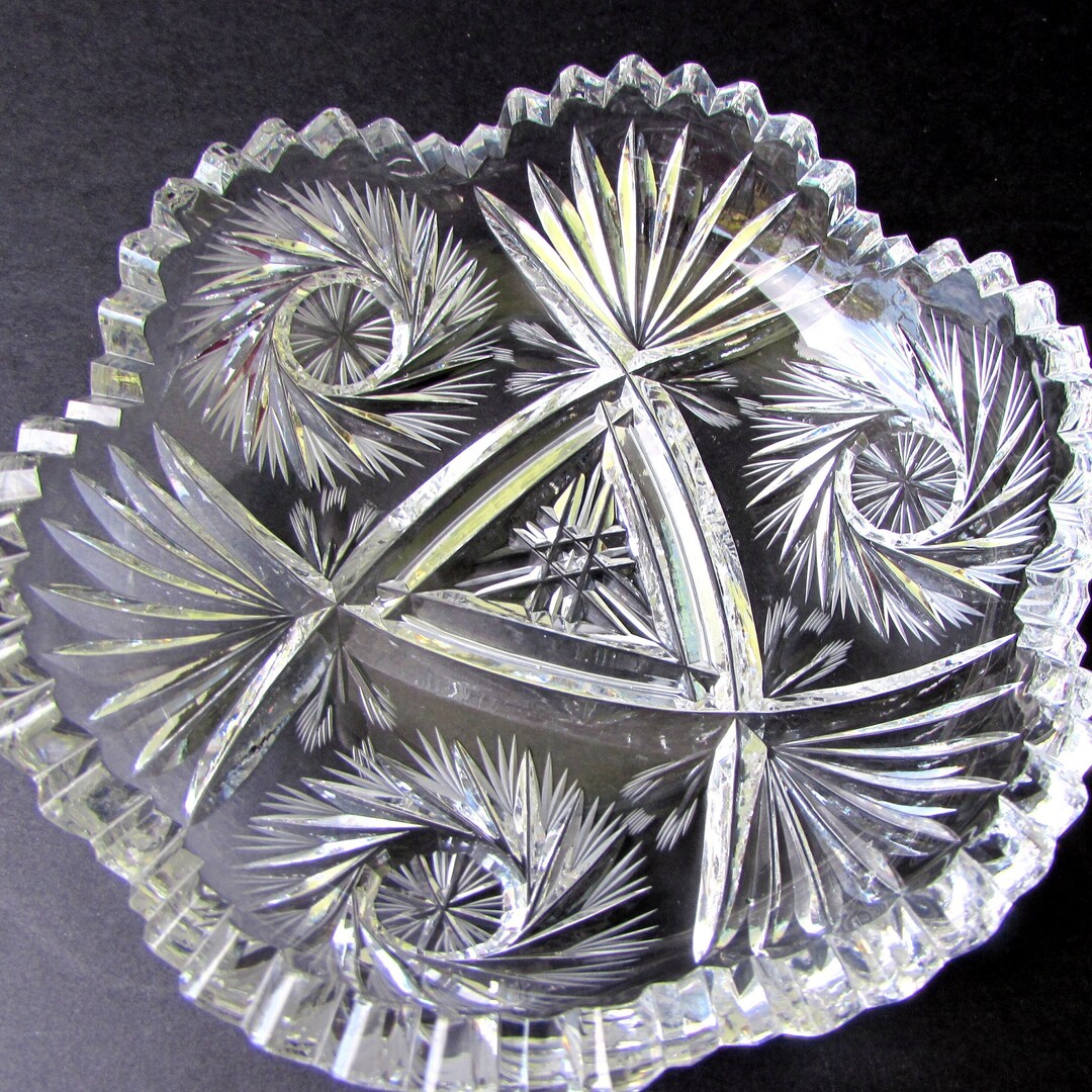 Antique Cut Crystal Candy Dish: Pinwheel & Palm Design - Etsy