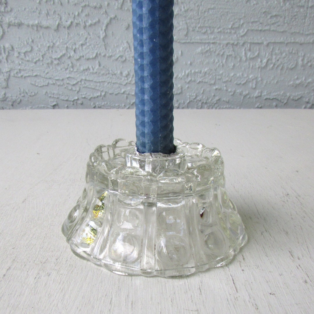 Vintage Pressed Glass Candlestick Holder - Clear Fluted Pressed Glass ...