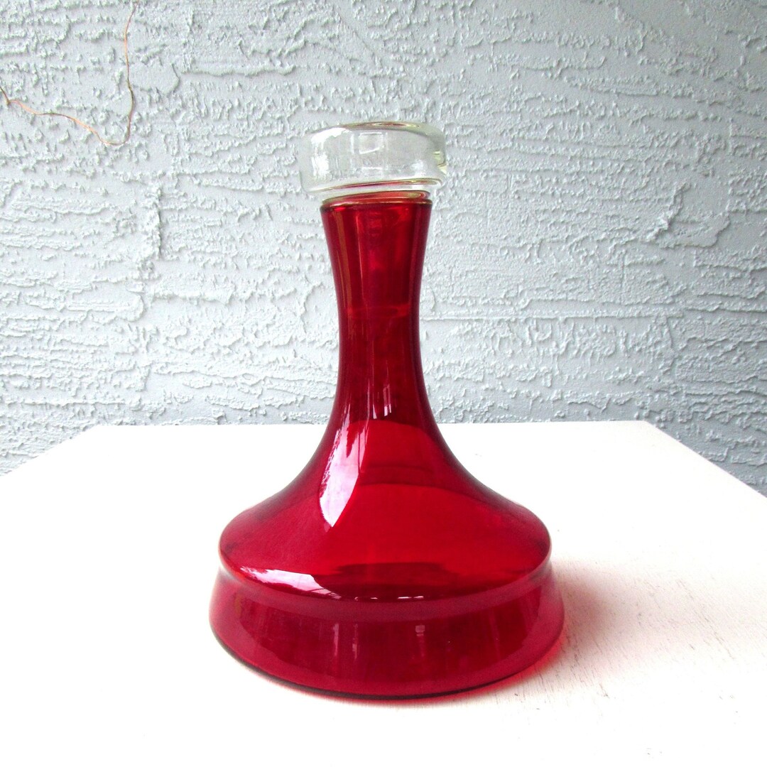 Vintage Glass Decanter-red Glass - Clear Stopper- Captain's Quarters ...